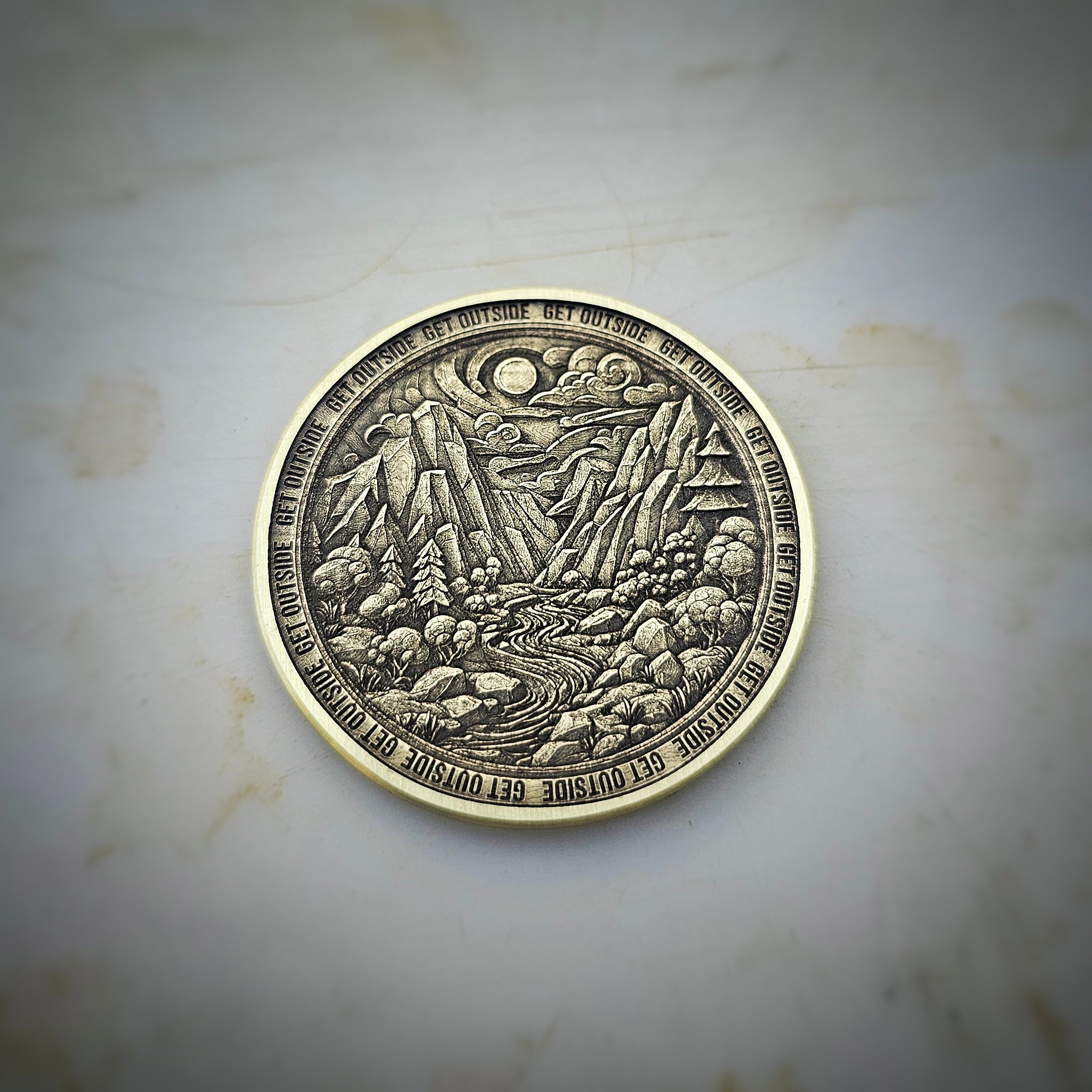 Get Outside (Mountain Stream) Challenge Coin – Kingsford Knives